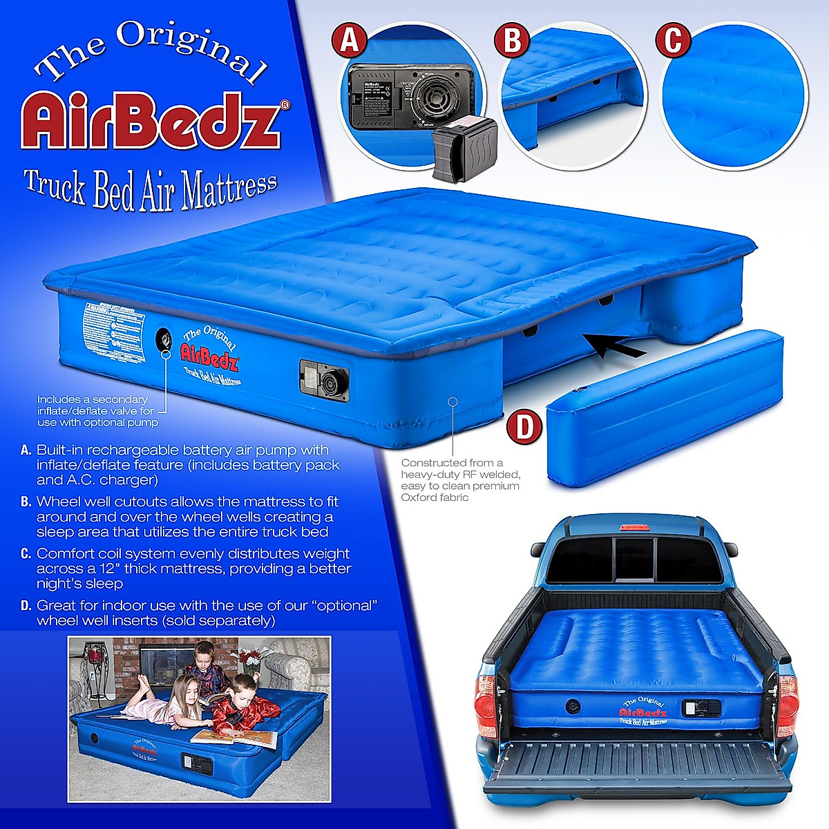 AirBedz (PPI 101) Original Truck Bed Air Mattress for Full Sized 8' Long Bed Trucks, Royal Blue