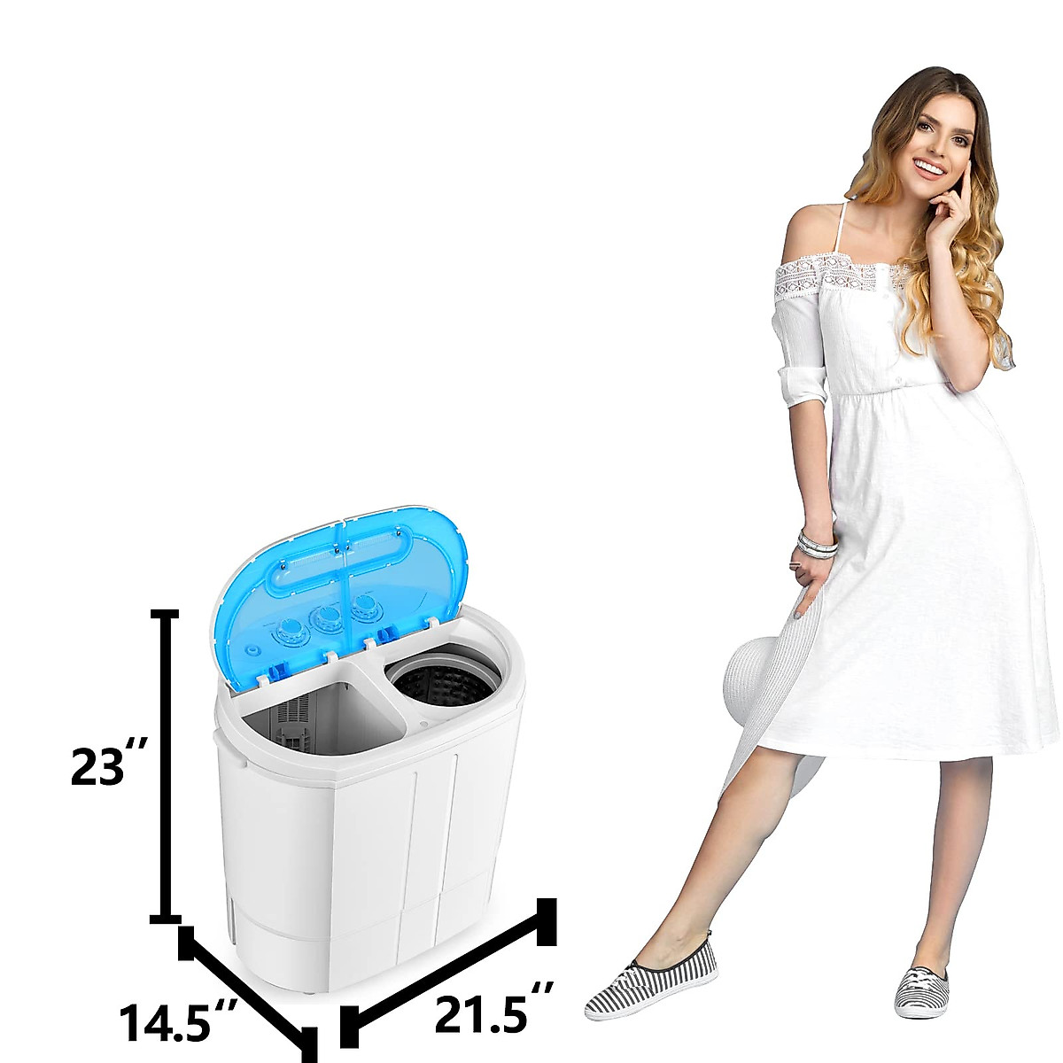 Tiktun Mini Compact Twin Tub XPB30-1288S Portable Washing Machine, White and Sky Blue