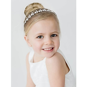 SWEETV Silver Flower Girl Headpiece for Wedding Crystal Baby Girl Headband Flower Crown Communion Hair Accessories for Birthday, Photography
