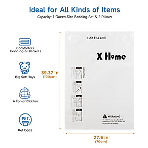 8 Pack Jumbo Vacuum Storage Bags, 80% Space Saver Vacuum Seal Bags for Clothing Bedding, Blankets, Comforters, Duvets, Quilts, and Pillows, Vacuum Compression Bags with Travel Hand Pump