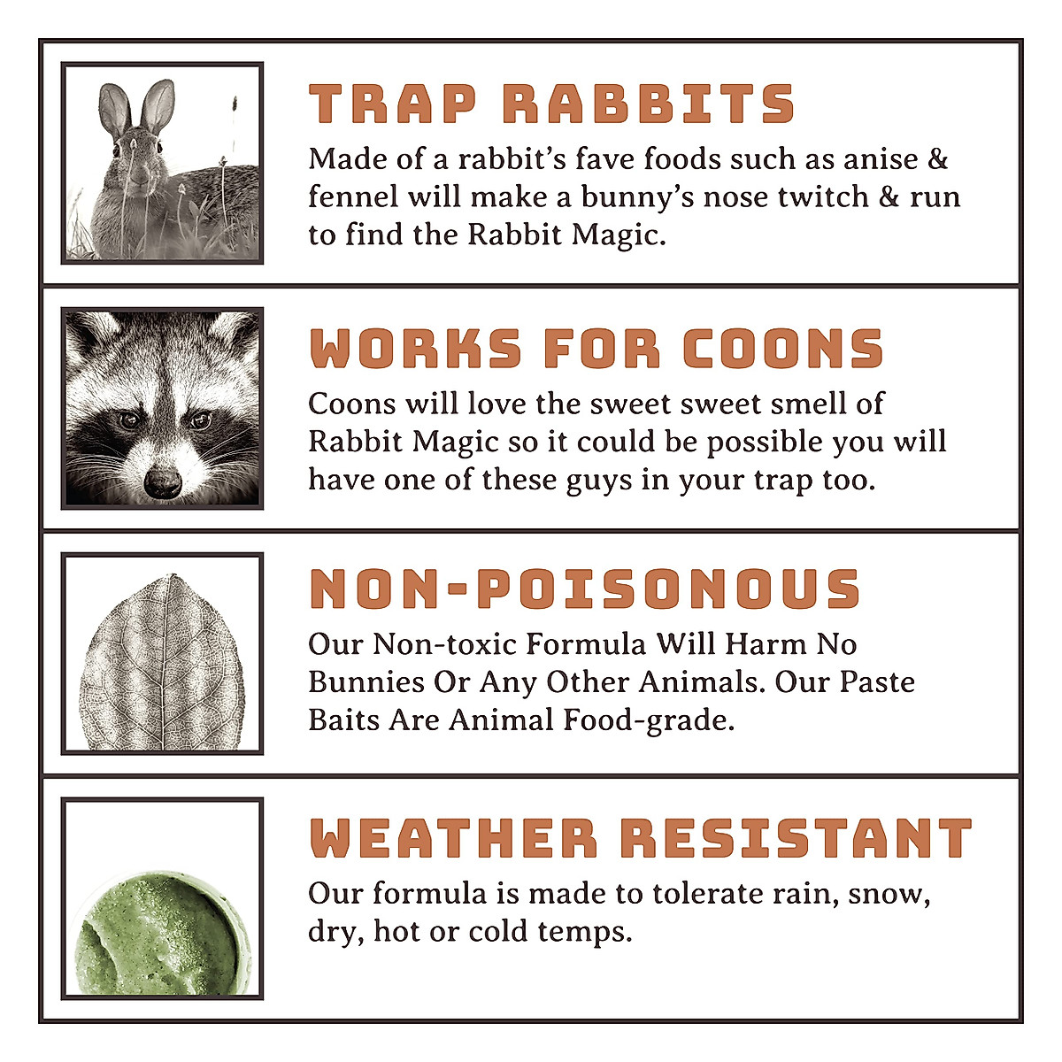 Rabbit Magic Paste Bait 8 Oz | Sweet Scented & Highly Attractive Lure for Rabbits Bunnies Raccoons | Good All Season Long to Get Rid of Rabbits in Yard Garden | 48 Live Trap Sets | USA Handcrafted