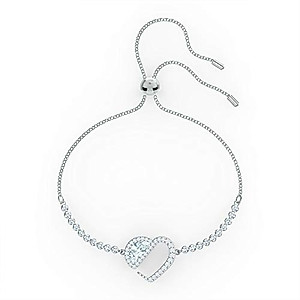 SWAROVSKI Hear Heart Bracelet, with White Crystal Heart Design, White Crystals Pavé and Rhodium Finish Setting with Bolo Closure, an Amazon Exclusive