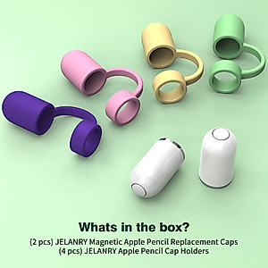 Jelanry Magnetic iPencil Cap Replacement with Silicone Cap Holder for Apple Pencil 1st Gen, Anti-Lost Protective Cover Pencil Accessories for iPad A16 11th 10th 9 8 7 6 Air Mini Pro(2 Cap+4 Cap Cover)