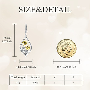 Sunflower Earrings Sterling Silver Flower Floral Dangle Dangling Drop Charm Earrings Boho Jewelry Christmas Gifts for Women