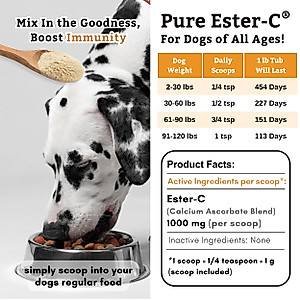 Wholistic Pet Organics Pure Ester-C Powder for Dogs & Cats - 1 Lb - Vitamin C Supplement for Immune Support, Skin & Coat Health, & Allergy Relief - Dog Vitamin Powder for Itchy Skin & Homemade Food