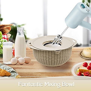 4-1 Colander with Mixing Bowl Set, 2024 New Food Strainers and Colanders Set for Kitchen, Pasta Rice Strainer, Fruit and Veggie Washer, Salad Spinner, Kitchen Essentials Strainer Basket Bowl, Beige