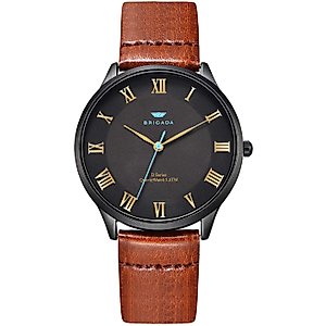BRIGADA Men's Watches Classic Black Business Casual Wrist Watch for Men Quartz Waterproof