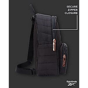 Reebok Women's Backpack - Artemis Quilted Shoulder Purse - Travel Gym Bag for Kids, Teens, and Adults, Size One Size, Black
