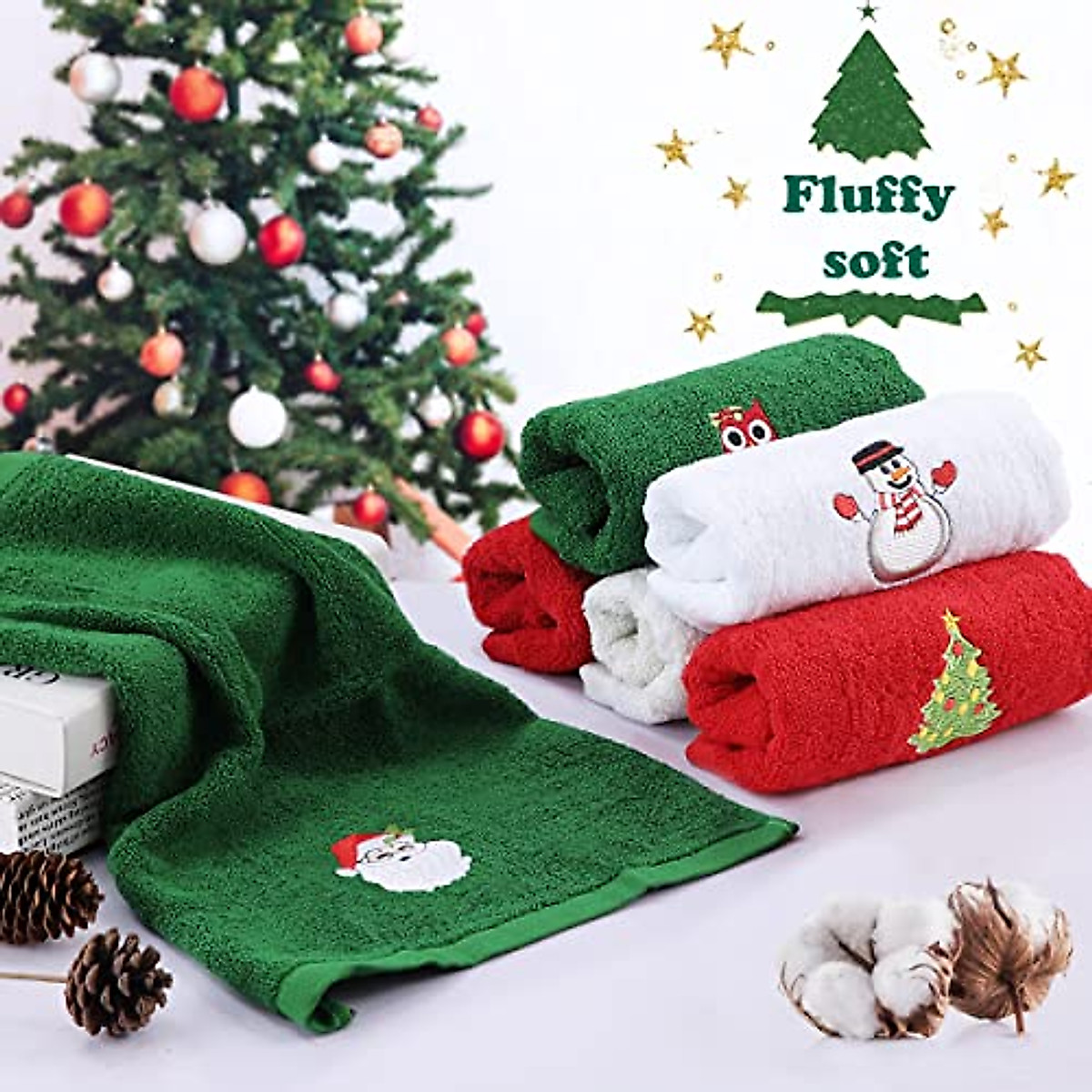 SamfuLoge Christmas Hand Towels, 6 Pack Decorative Dish Towels Pure Cotton Towels Christmas Kitchen Towels for Drying, Cleaning, Cooking & Baking, Embroidered Christmas Design Towels Gift Set