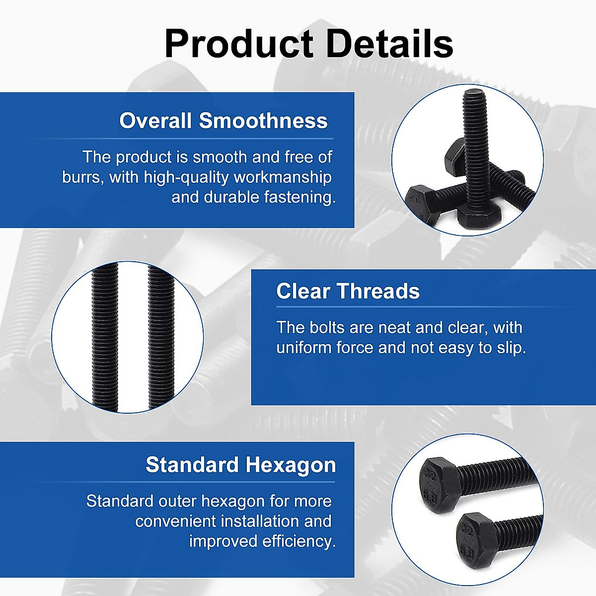 MroMax 20Pcs M6 x 100mm Hex Head Screw Bolt, Carbon Steel Grade 8.8, Black Oxide Finish, Full Thread, Hexagon Head Bolts for Furniture Repair