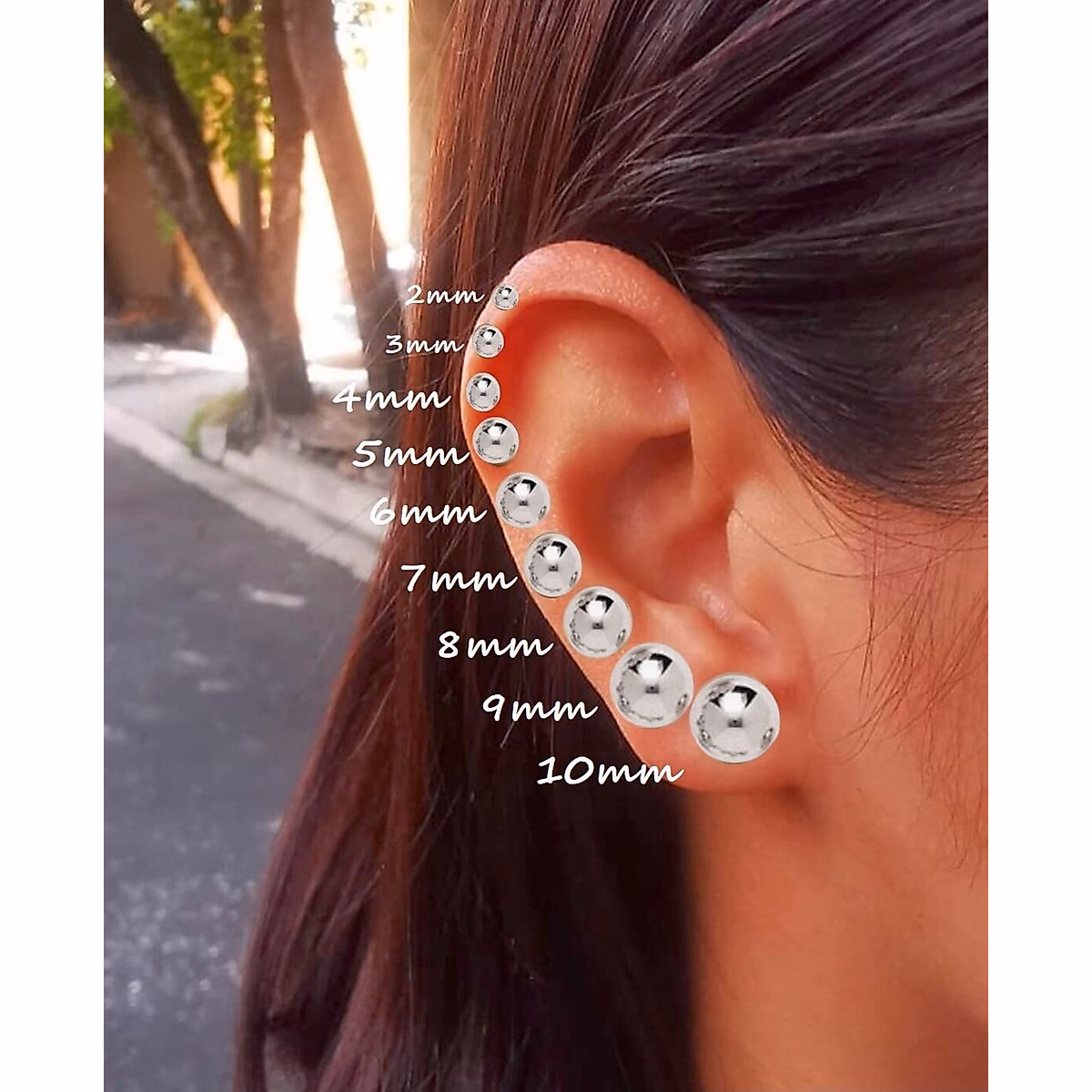 14K White Gold Ball Stud Earrings, 7mm