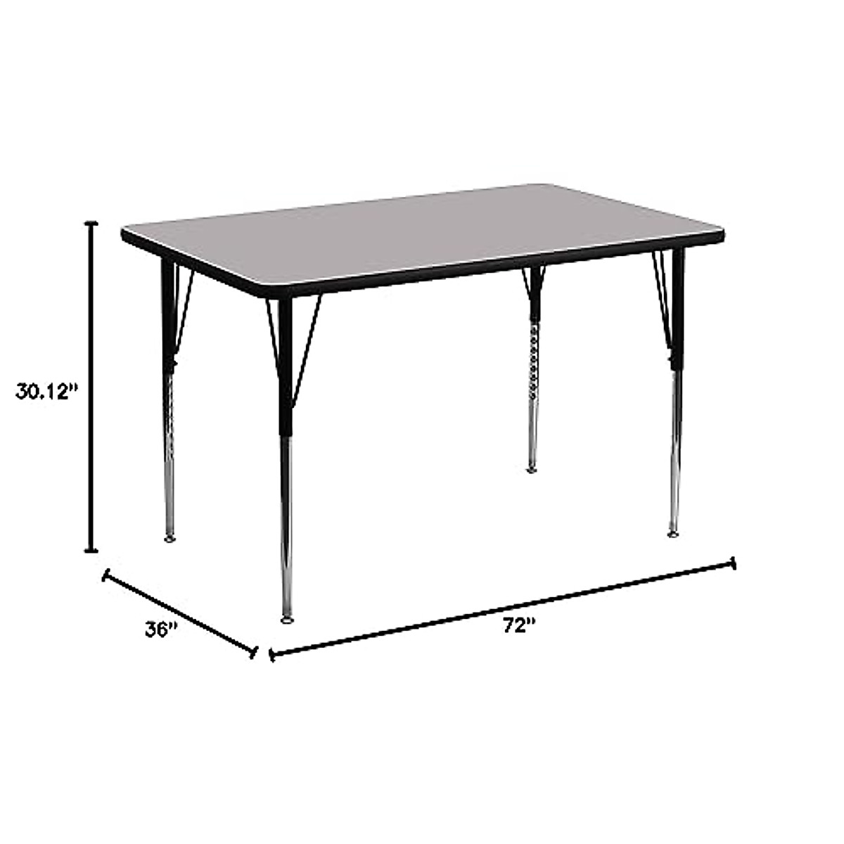 Flash Furniture Wren 36''W x 72''L Rectangular Grey Thermal Laminate Activity Table - Standard Height Adjustable Legs