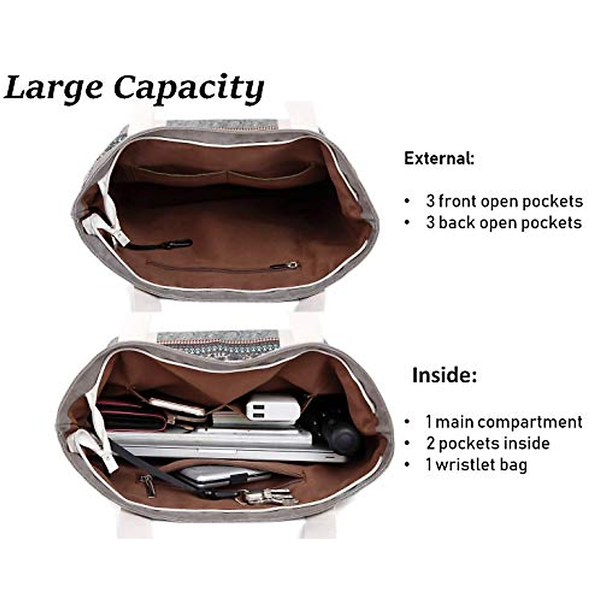 Wxnow Canvas Boho Tote Bag Top Handle for Women Shoulder Hobo Purse Beach Handbags School Word Travel Shopping Pack B-Light Grey