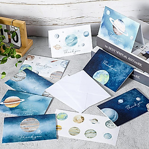 Geyoga 48 Pcs Space Thank You Cards with 48 Envelopes 48 Stickers First Trip Around the Sun Blank Cards Galaxy Planet Greeting Card Stars Moon Gratitude Cards for Baby Shower Birthday Christmas Gift