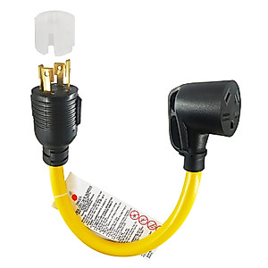 Lifesmells 4 Prong 30 Amp to 30 Amp RV Generator Adapter Cord-L14-30P Locking Male Plug to TT-30R Female with LED Power Indicator-for RV Travel, Rainy Weather, Power outages-12 Inch STW 10/3 Yellow