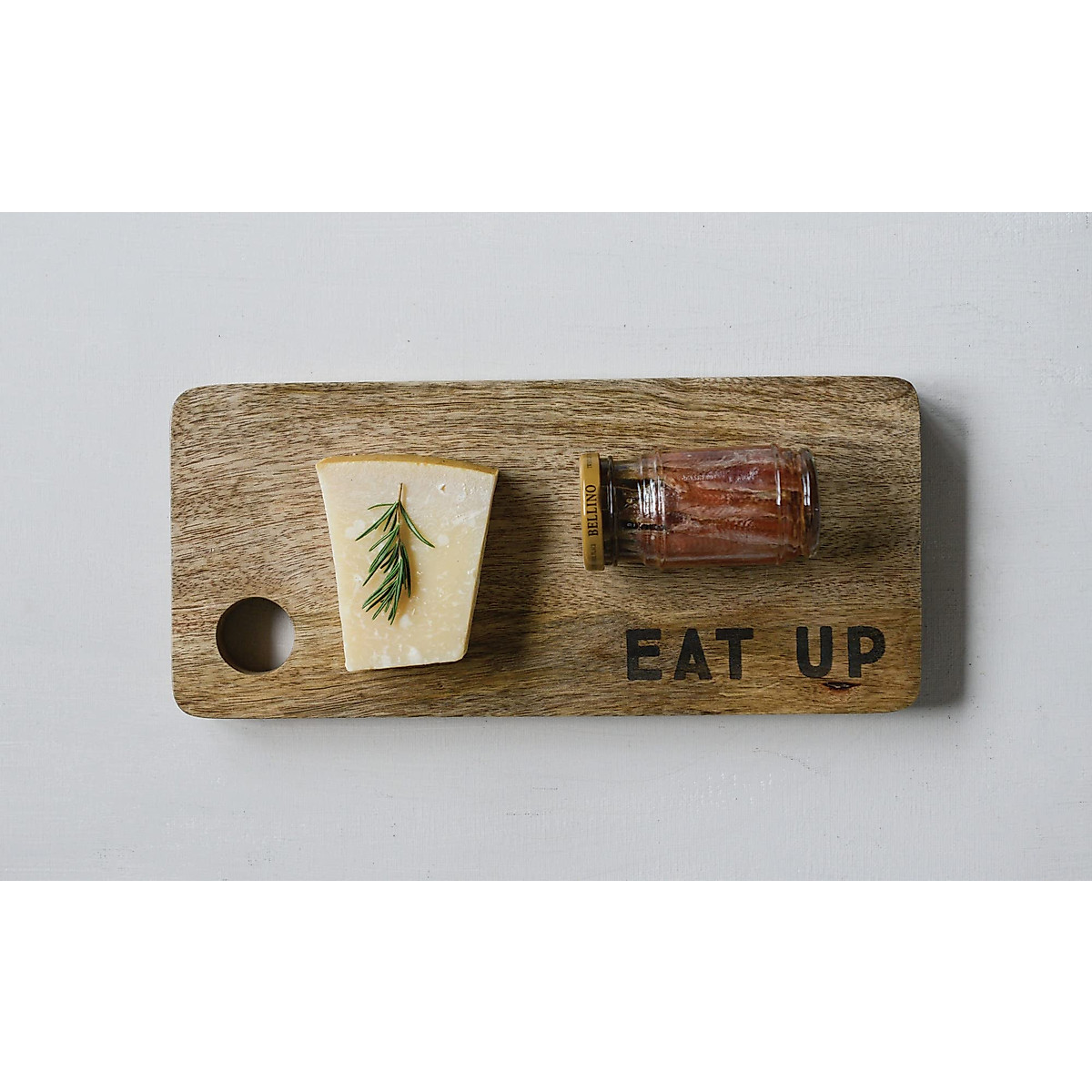 Creative Co-Op Eat Up Mango Wood Cutting Board, Brown
