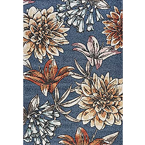 JONATHAN Y CTP202A-8 Giglio Modern Botanical Flower Indoor Area-Rug, Contemporary, Floral, Tropical Easy-Cleaning,Bedroom,Kitchen,Living Room,Non Shedding, Blue/Orange/Cream, 8 X 10