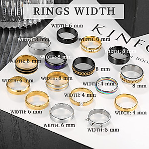 Simple Stainless Steel Band Rings for Women Men, Cool Silver Men's Ring Pack, Black Wedding Pormise Band Ring Set Comfort Fit Size 7