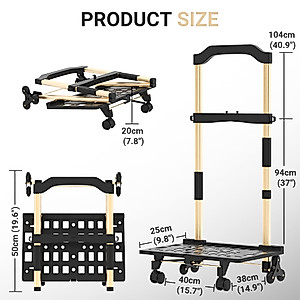 Folding Hand Truck, 200 lbs Durable Luggage cart with All-Terrain Triple Wheels, Multifunctional and Compact Dolly cart with Wheels for Shopping, Moving and Traveling, Gold