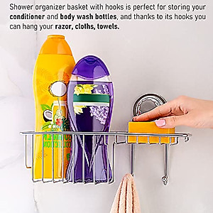 EDNA HOME Shower Organizer with Vacuum Suction Cups, Shower Caddy with 2 Levels, Rustproof Chrome Storage Basket, Bathroom Holder for Soap, Shampoo, Gel, Conditioner, Made in Europe