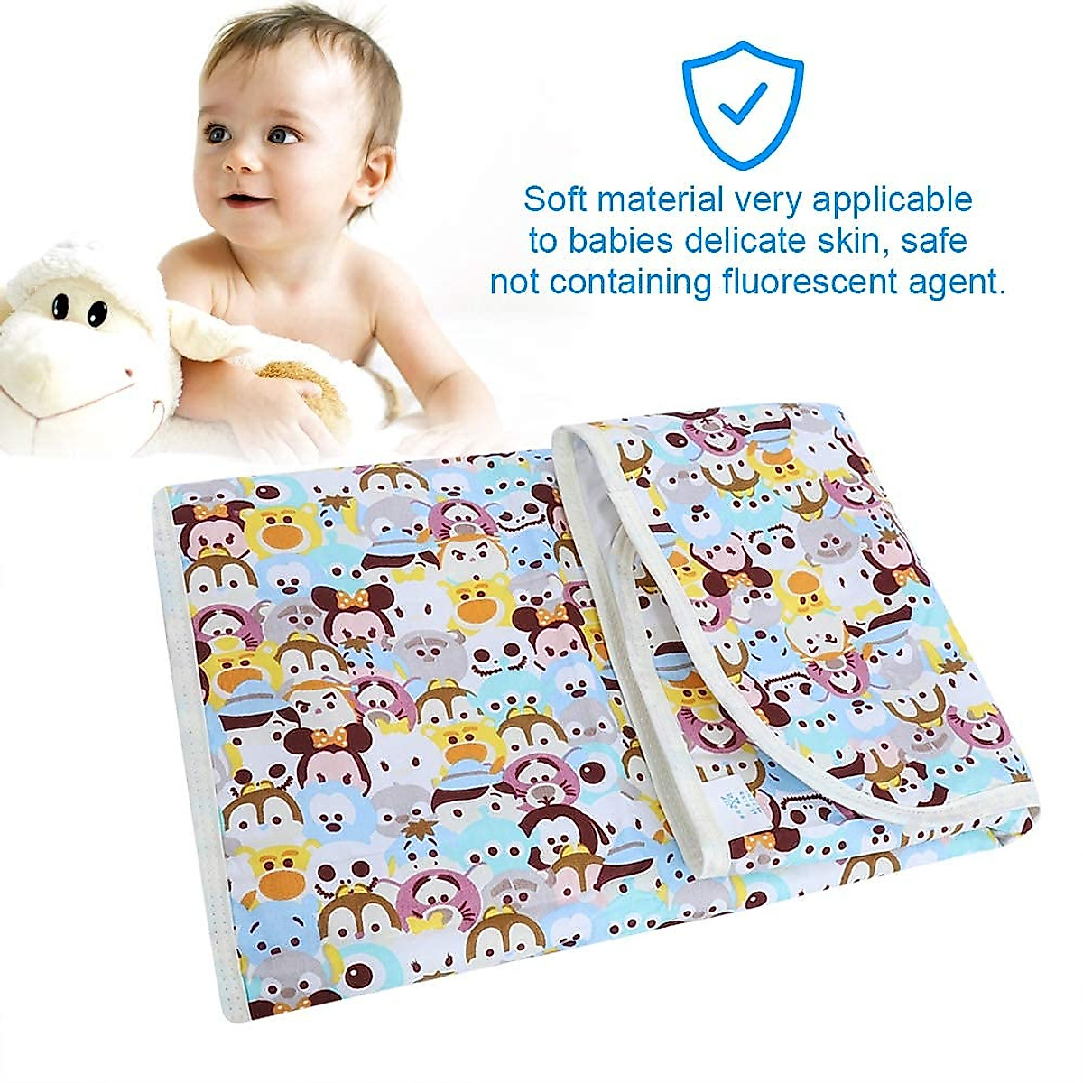 Portable Travel Changing Mat Waterproof Breathable Baby Thicken Cotton Urine Pad Infant Diaper Changing Pad for Boys Girls Newborn (Animals)