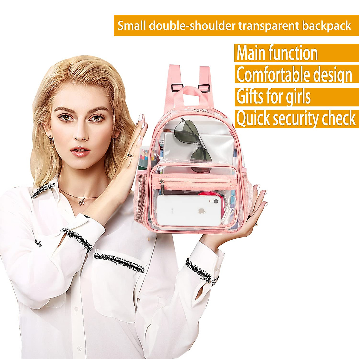 SEIMMIE Clear Mini Backpack Stadium Dedicated,Waterproof Transparent PVC Backpack,Suitable for Work, Travel, and Sports,Age：over 3 years old(pink)