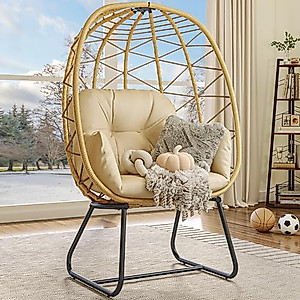 YITAHOME Egg Chair with Stand Outdoor Indoor Egg Lounge Chair with Cushion Wicker Chair PE Rattan Chair Included for Patio, Garden, Backyard, Porch, Beige