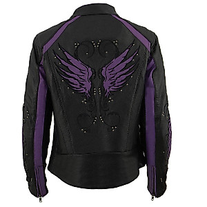 Milwaukee Leather ML1952 Women's Black and Purple Embroidered and Stud Design Scooter Jacket - Large