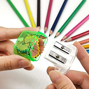 Manual Pencil Sharpeners, 4PCS Colorful Compact Dual Holes Sharpener with Lid for Kids & Adults, Portable Pencil Sharpener for Travel School Office and Art Room