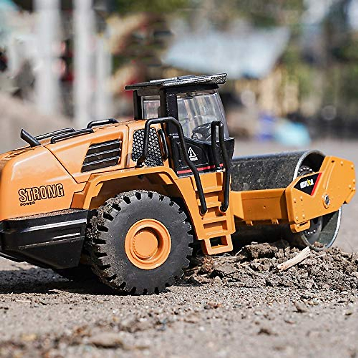 Gemini&Genius Road Roller Toy for Kids, Heavy Duty Construction Vehicle Toys 1-50 Scale Alloy Road Truck, Engineering Car Toy Collection, Display and Play for Kids (Brown)