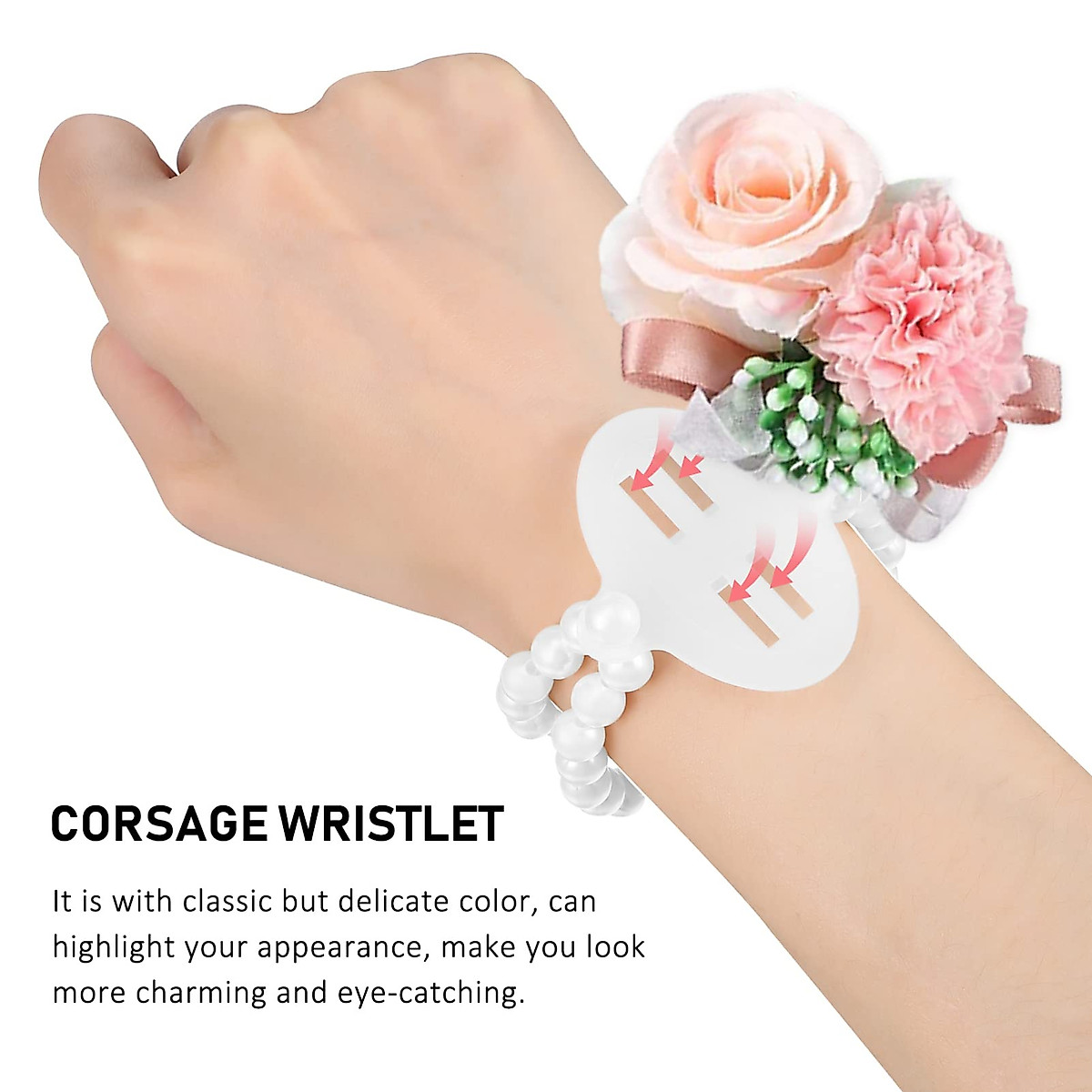 SEWACC Corsage Wristlet Bracelet 6Pcs Elastic Faux Pearl Wrist Bands Wedding Bridal Bridesmaid Wrist Corsage DIY Wrist Corsages Accessories for Wedding Festival Party