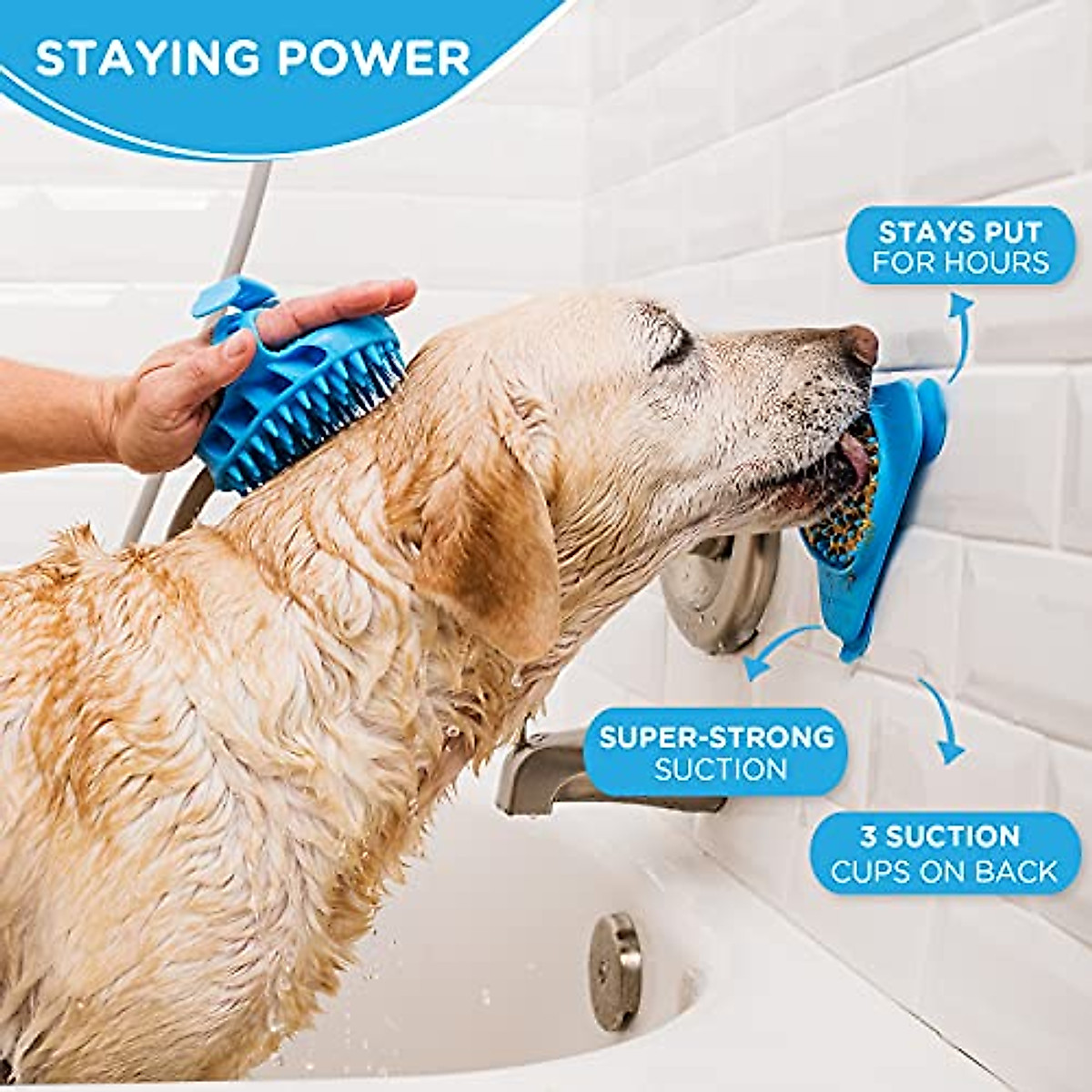 Aquapaw Premium Licking Mat for Dogs & Cats | Non-Slip Slow Feeding Mat for Food, Treats & Peanut Butter | Dog Anxiety Relief & Boredom Reducer with Suction Cups | Perfect for Bathing, Grooming - Blue