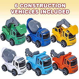 ArtCreativity Construction Toy Trucks, Set of 6, Diecast Construction Vehicles with Movable Parts, Car Toys for Kids, Plastic & Metal Material, Cool Construction Party Favors
