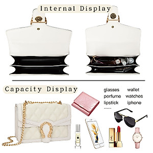 DEEPMEOW Womens Quilted Crossbody Shoulder Purse - Fashion Denim Handbag with Chain Strap Casual Mini Square Messenger Bag（White）