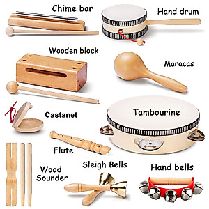 LOOIKOOS Toddler Musical Instruments, Eco Friendly Musical Set for Kids Preschool Educational, Natural Wooden Percussion Instruments Musical Toys for Boys and Girls with Storage Bag