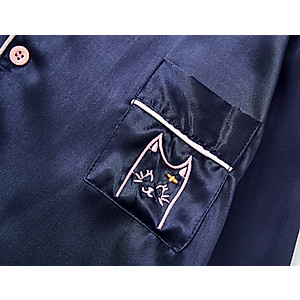 Topgal Junior Pajamas for Teen Girl - Satin Silky Button Up Cute Pyjama PJS Size 16 Navy