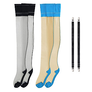 Littleforbig Backseam Thigh High Sheer Colored Silk Stockings with Colored Cuffs 2 Pairs - Blue Black