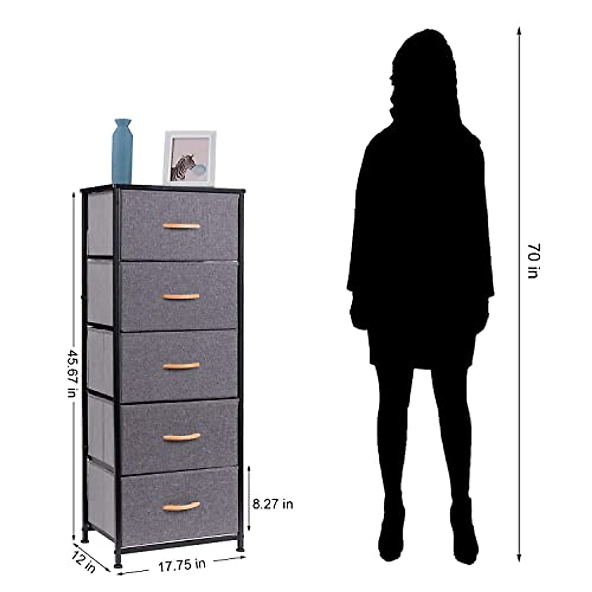 WAYTRIM Vertical Dresser Storage Tower with 5 Drawers, Fabric Organizer Dresser Tower for Bedroom, Hallway, Entryway, Closets - Charcoal