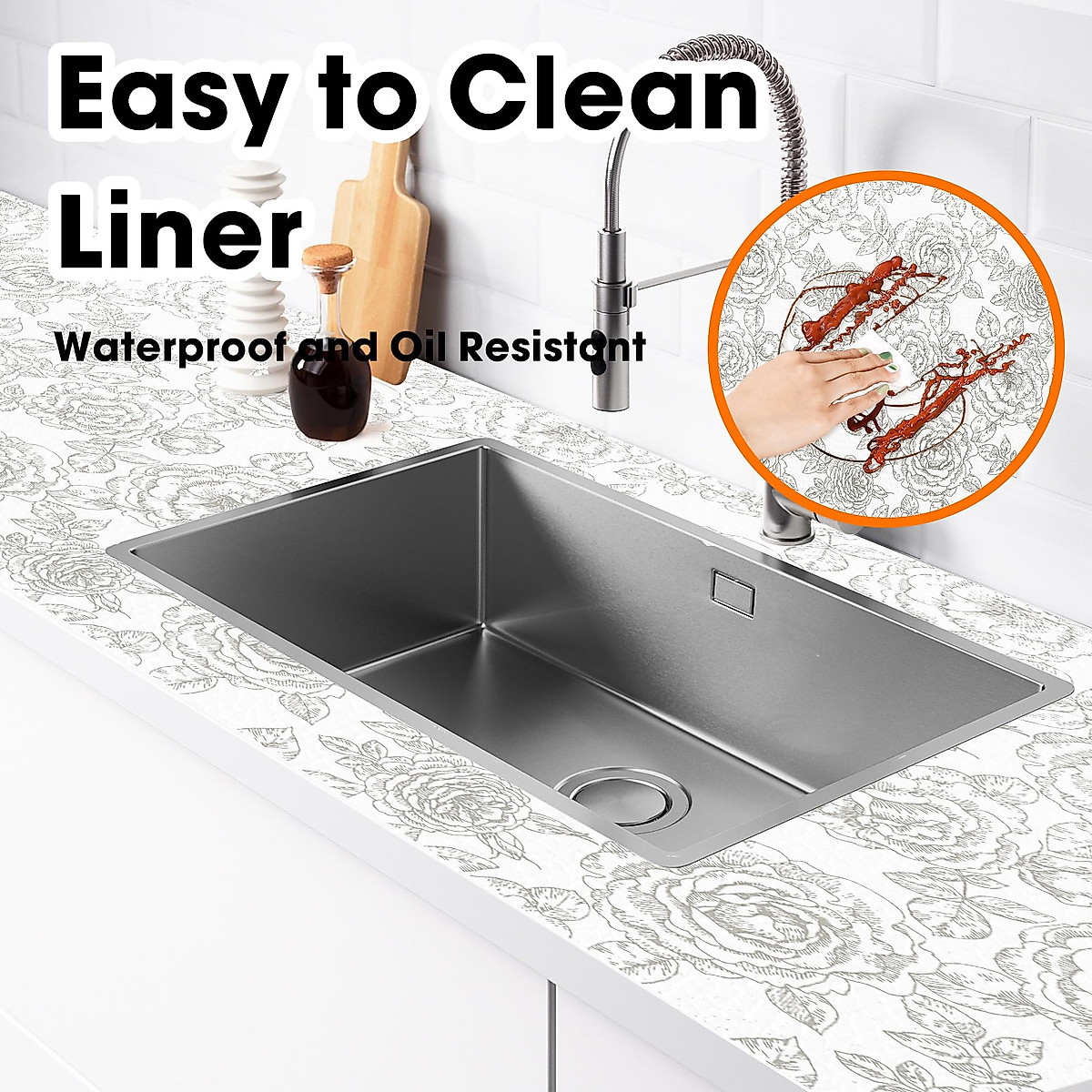 Gopas Drawer and Shelf Liner for Kitchen Cabinets Non-Adhesive, Non-Slip Cabinet Liner Shelf Paper Strong Grip Waterproof Easy to Clean for Kitchen Shelves Cupboard, Flower,12IN X 10FT