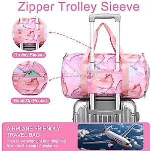 Weekender Duffel Sport Gym Bag Women Girls Travel duffle Bags with Shoe Compartment Wet Pocket (Marble Pink)
