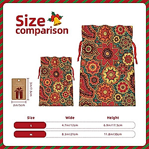 Drawstrings Christmas Gift Bags Retro-Colored-Paisley-Ornament Presents Wrapping Bags Xmas Gift Wrapping Sacks Pouches Medium