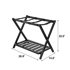 FiveShops Luggage Rack with Shelf, Folding Bamboo Suitcase Luggage Stand, Double Tiers Luggage Holder with Shoe Shelf, Casual Organization Storage Chests for Bedroom, Guest Room, Hotel, Black