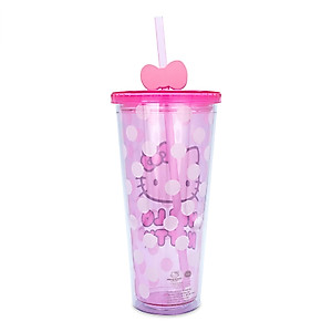 Silver Buffalo Sanrio Hello Kitty Face Carnival Cup With Lid and Topper Straw | Holds 24 Ounces