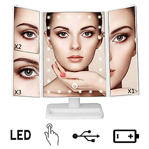FQYYDD Illuminated Makeup Mirror Usb Portable Led Light Makeup Mirror Folding Mirror