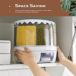 Slow Slog Grain Dispenser, 360° Rotating Storage Container, 6 Grid Food Dispenser with Storage Sealed Lid, Rice Dispenser for Kitchen Grains, Beans, Rice