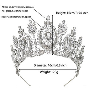 Tall Royal Queen Crown Silver Cubic Zirconia Large Wedding Tiara for Bride Prom Quinceanera Pageant Princess Headpieces Birthday Party CZ Bridal Hair Accessories