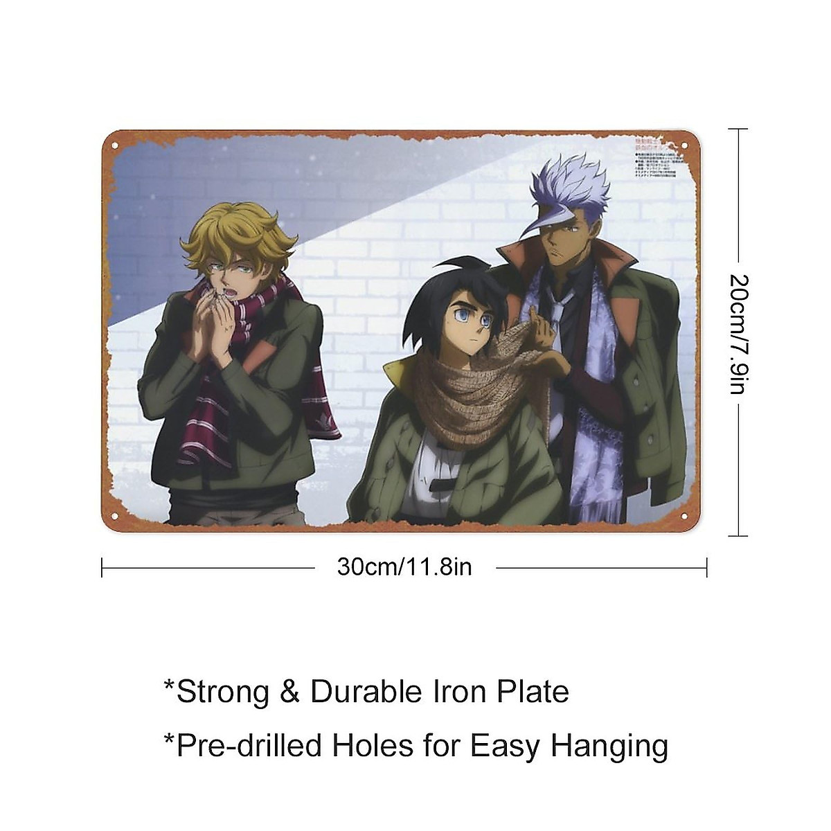 Gundam Mobile Suit Gundam: Iron Blooded Orphans Mikazuki Augus Eugene Sevenstark Orga Itsuka Metal Tin Sign Garage Sign Wall Decoration Old Car Shop Movie Poster Oil Station Sign 8 × 12 inches