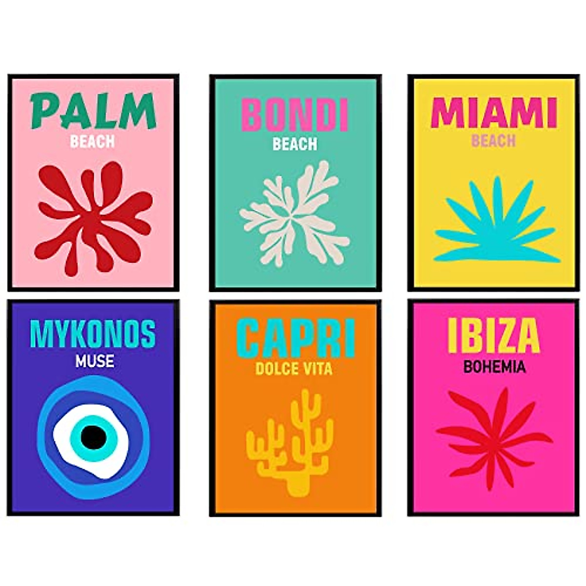 Maxee Preppy Beach Room Decor Aesthetic Wall Decor Preppy Paintings for Bedroom Wall Art College Dorm Room Decor Preppy Pictures for Wall Posters (8x10 Inch,Set of 6, UNFRAMED)