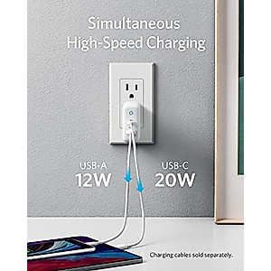 USB C Charger, Anker 32W 2 Port Charger with 20W USB C Power Adapter, PowerPort PD 2 with Foldable Plug for iPad/iPad Mini, for iPhone 14/14 Plus/14 Pro/14 Pro Max/13, Pixel, Galaxy, and More