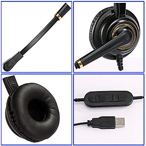 USB Headset with Microphone Noise Cancelling for PC, Computer Laptop Headphone with Mic In-Line Control for Office Softphones Teams Business Skype Zoom Conference Calls Online Course Voice Recognition